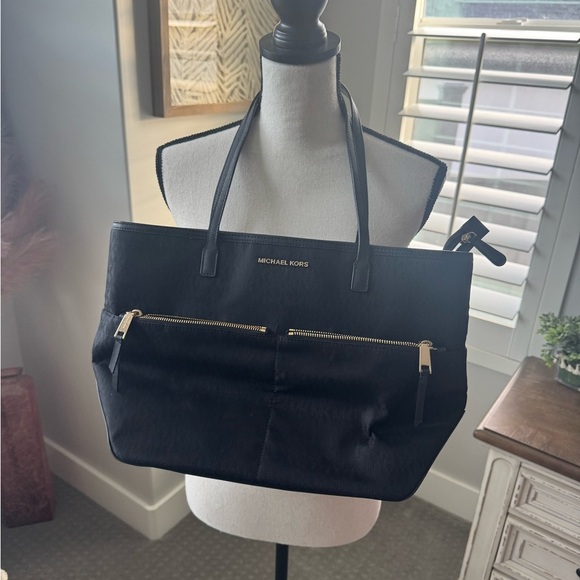 Michael Kors | Bags | Michael Kors Jet Set Large Nylon Leather Ziptop ...